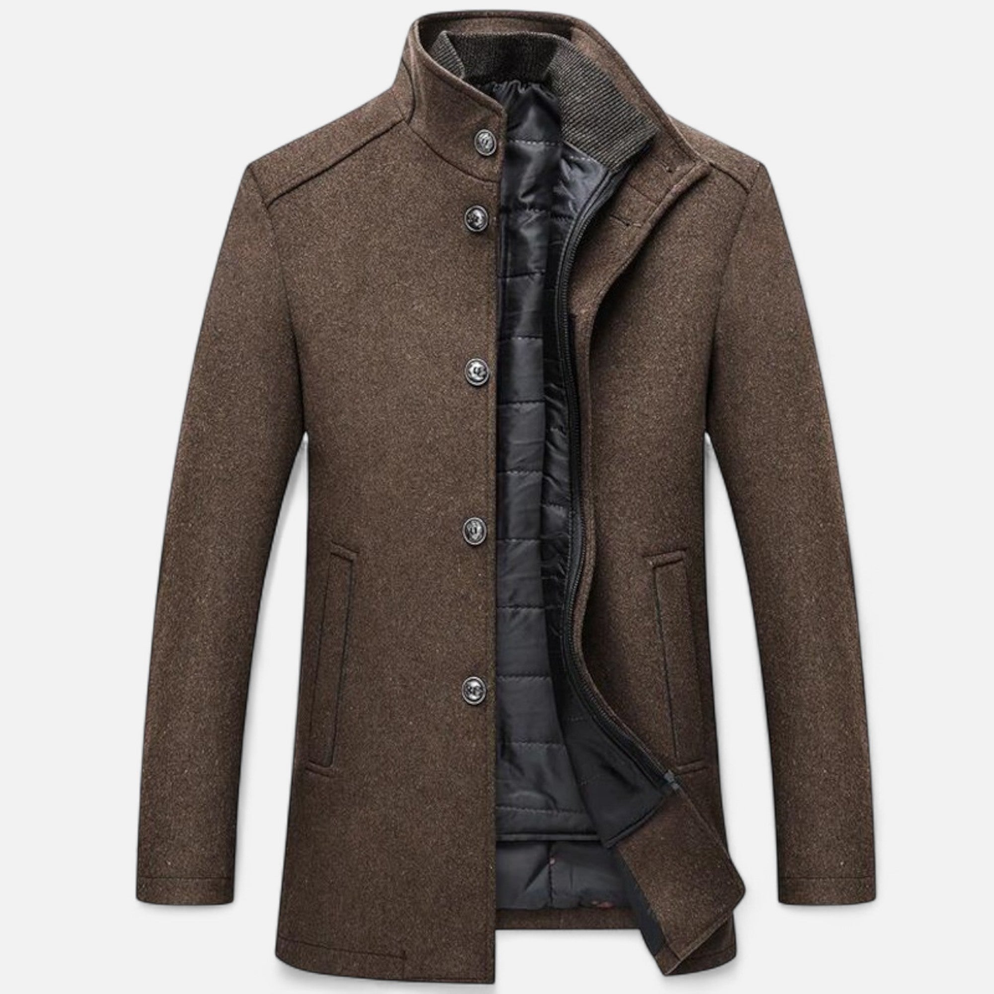 Maison Dresson | Men’s Long Wool Overcoat with Vest Panel